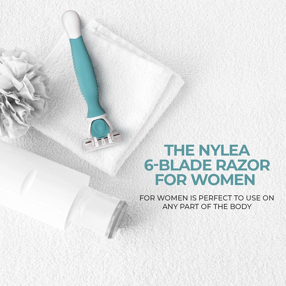 Nylea Razors for Women with Sensitive Skin - FlexShave - Premium Womens Razor for Shaving [6 Blades] Bikini Trimmer, Women's Shaver with Vitamin E and Aloe Vera Lubricating Strip with 3 Refills