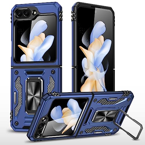 AKABEILA Case for Samsung Galaxy Z Flip 5(5G) Case Cover Soft TPU PC Slim Non-Slip Carbon Fiber Phone Case Rotate Stand Slide Camera Protection Navy Blue