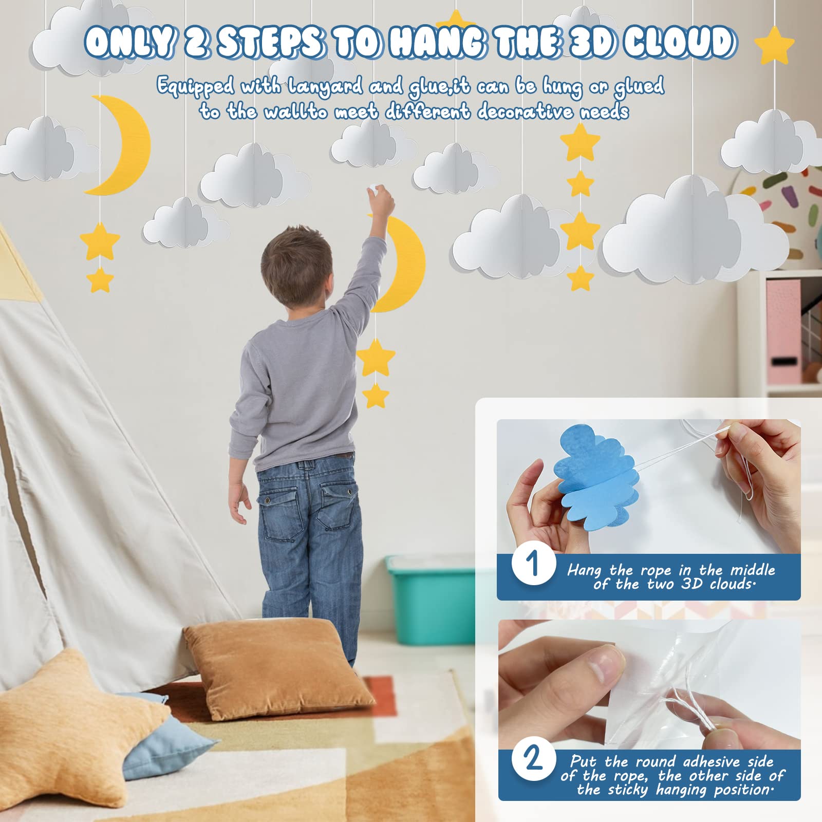 37 PCS 3D Cloud Decorations Hanging Clouds for Ceiling Cloud Party Decorations Felt Fake Cloud Ornaments Cloud Props for Art Wedding Birthday Nursery Classroom Children Room