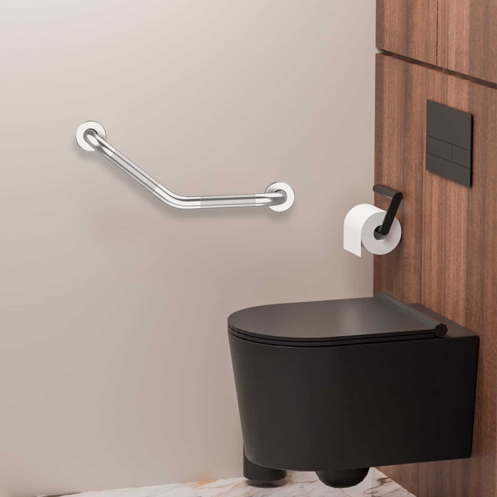 16 Inch Angled Shower Grab Bar, Munzong 2 Pack Anti Slip Satin Brushed Nickel Bathroom Grab Bar, Knurled Bathroom Balance Bar,Safety Hand Rail Support Handicap Elderly Injury Senior Assist Bath Handle
