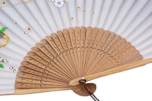Amajiji Charming Elegant Modern Woman Handmade Bamboo Silk 8.27" (21cm) Folding Pocket Purse Hand Fan, Collapsible Transparent Holding Painted Fan with Silk Pouches/Wrapping LXHSZ (LXHS-21)