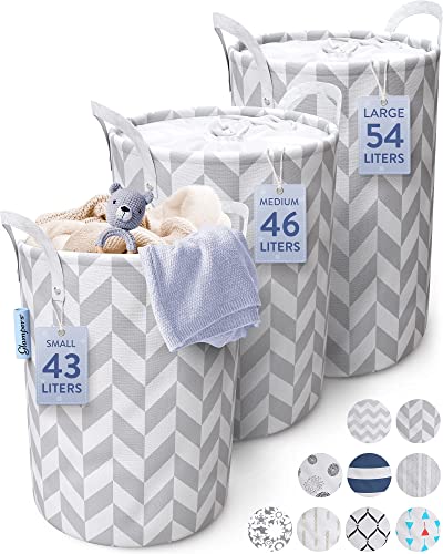 GLAMPERS Laundry Hamper 43/46/54L | Large Laundry Baskets with Sturdy Handles | Collapsible Kids Hamper for Dirty Clothes, Toys | Large, Gray Wave2