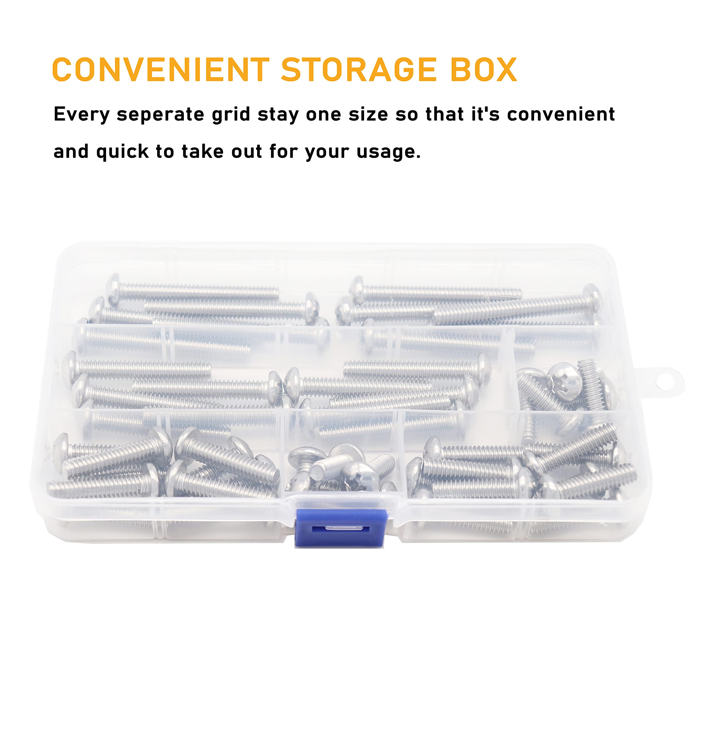 binifiMux 50pcs 1/4-20 Inch Round Head Phillips Machine Screws Assortment Kit, 304 Stainless Steel Silver Tone, 1/4 x 3/4,1,1-1/8,1-5/8,2 Inch