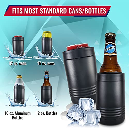 Gadsden Flag Don't Tread On Me - DTOM Double Walled Stainless Steel Insulated Can Cooler β Holds 12 or 16 oz Cans or 12 oz Bottles - Two-Sided Engraving - Includes USA Flag Sticker (Gadsden Flag)