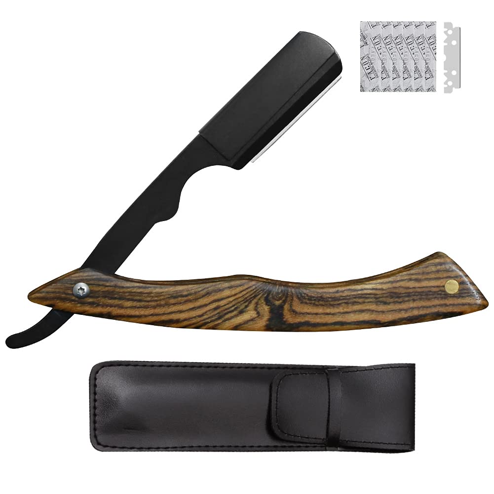 Haiwig Straight Edge Razor with 20 Single Blades Stainless Stell Men's Manual Shaver,Wooden Handle Barber Razor Cut Throat Shavette Shaving Kit 22 Piece Set
