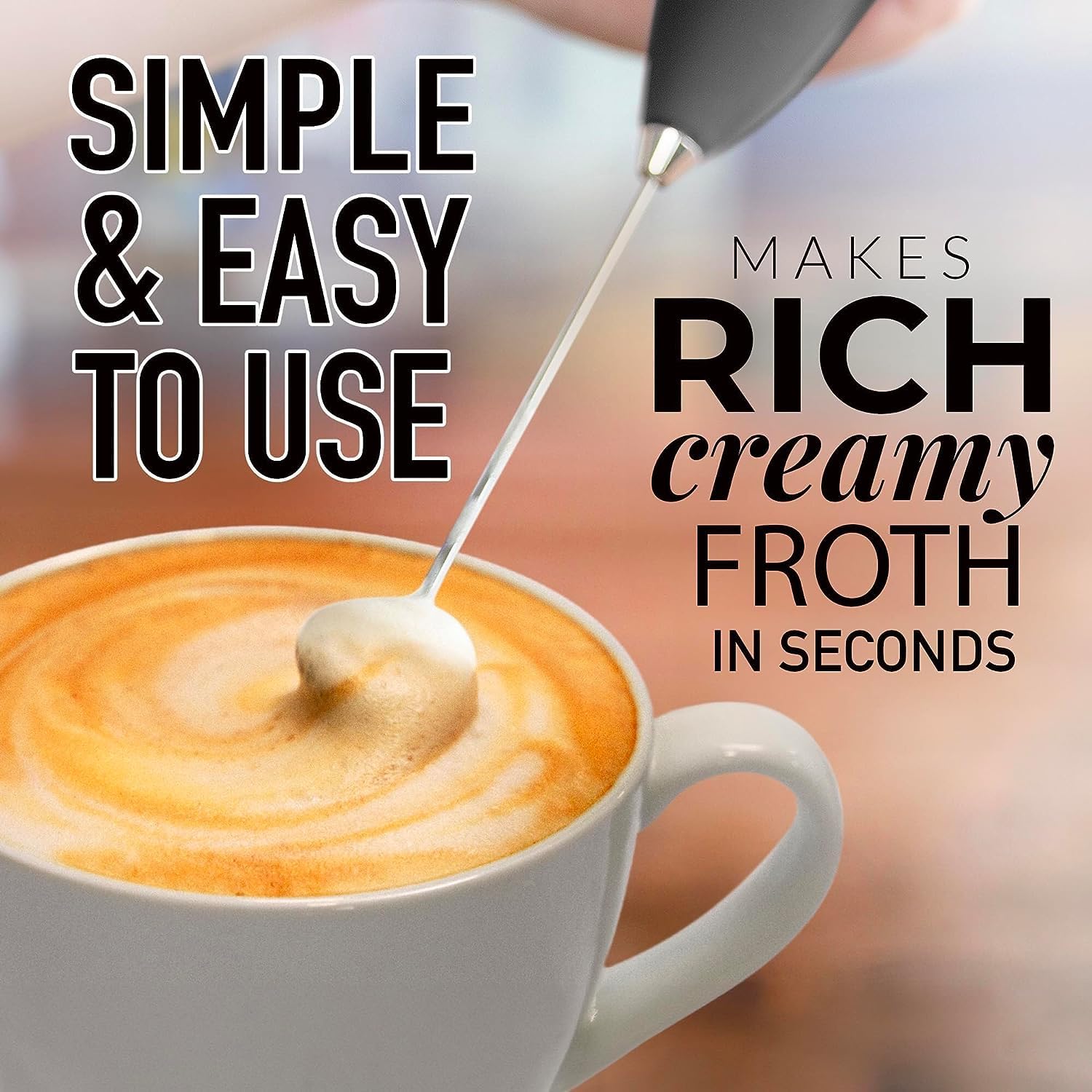 2 in 1 Milk Frother for Coffee - Durable Handheld Frother Electric Drink Mixer Handheld, Mini Electric Whisk for Coffee, Matcha, eggs, etc (With Stand, Black)