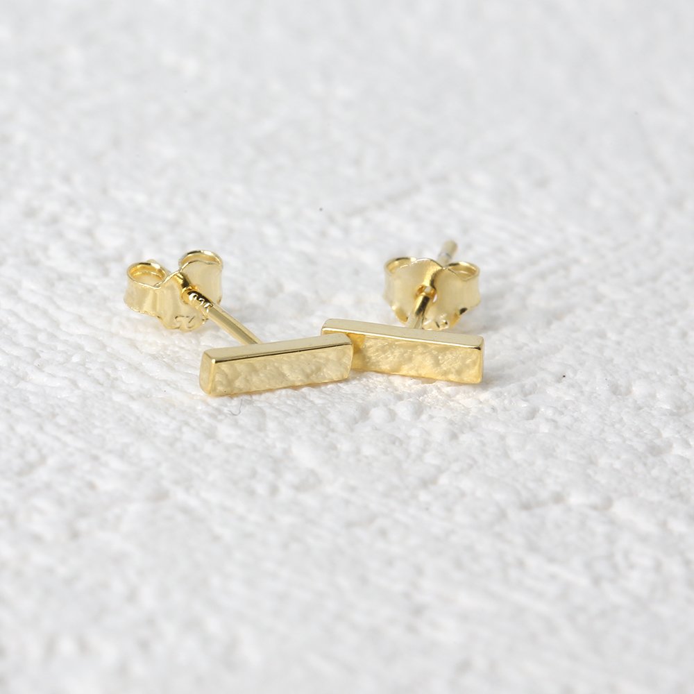 18K Gold Plated Sterling Silver Gold Bar Stud Earrings