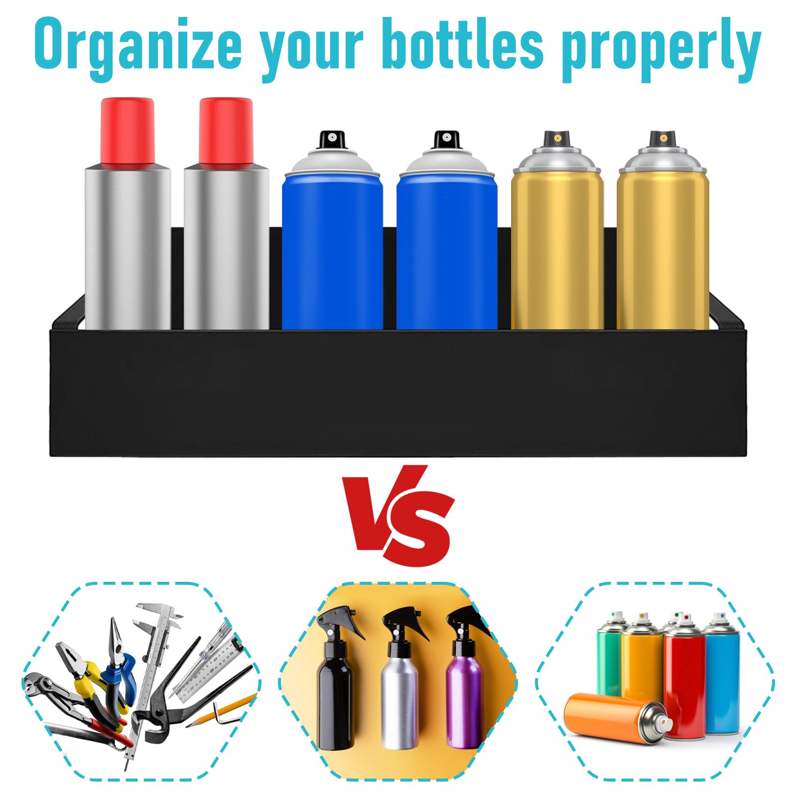 2 Pcs Magnetic Aerosol Spray Can Holder, Magnet Toolbox Bottle Holder, Wall Mounted Spray Bottle Rack, Mechanic Paint Bottle Can Organizer, Tool Box Storage Rack for Garage Home Workspace(Black)