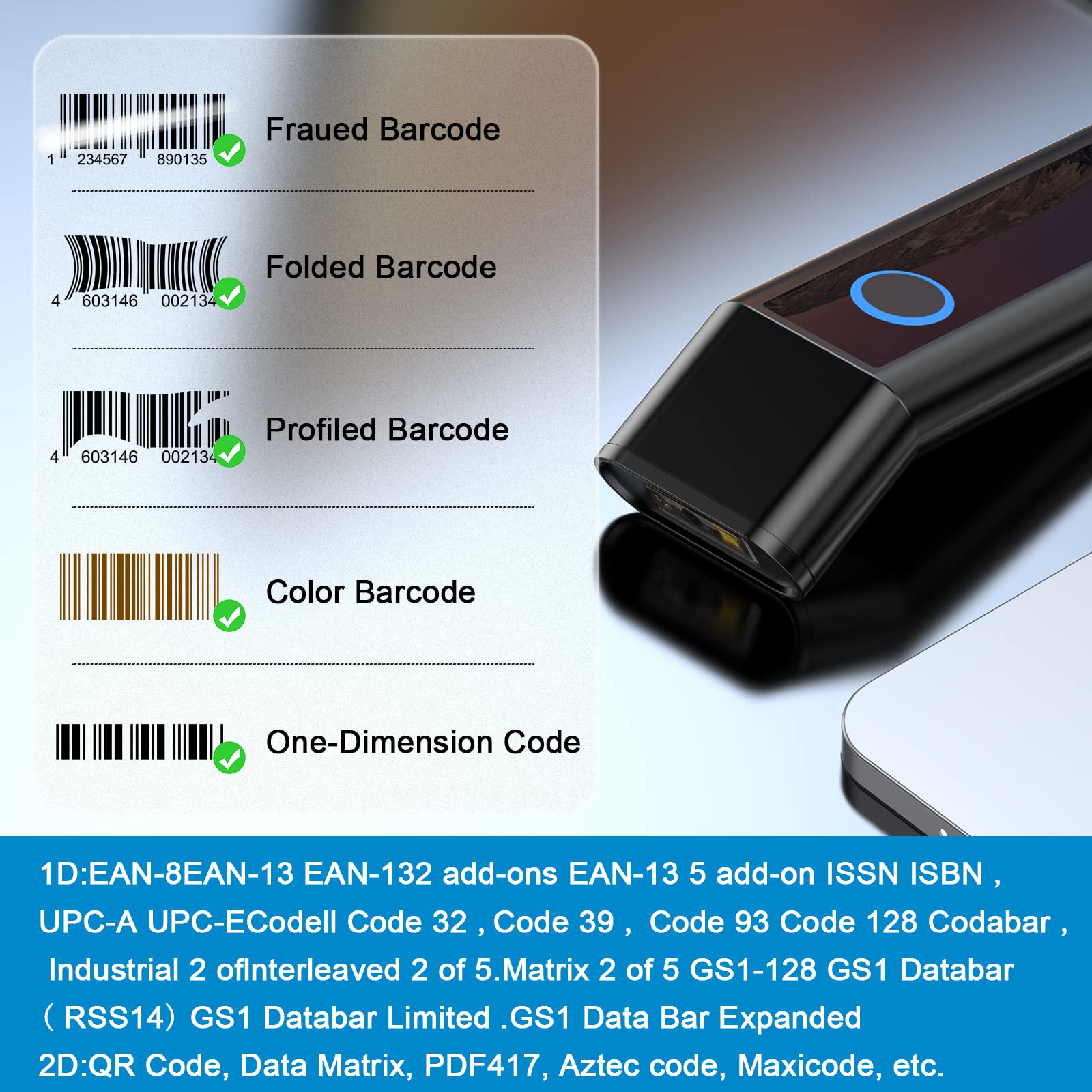 2D Barcode Scanner with Stand, Compatible with Bluetooth & 2.4G Wireless & Wired Code Scanner, USB Image Bar Code Reader for Laptops, Computers, Cashier,iPhone iPad Android
