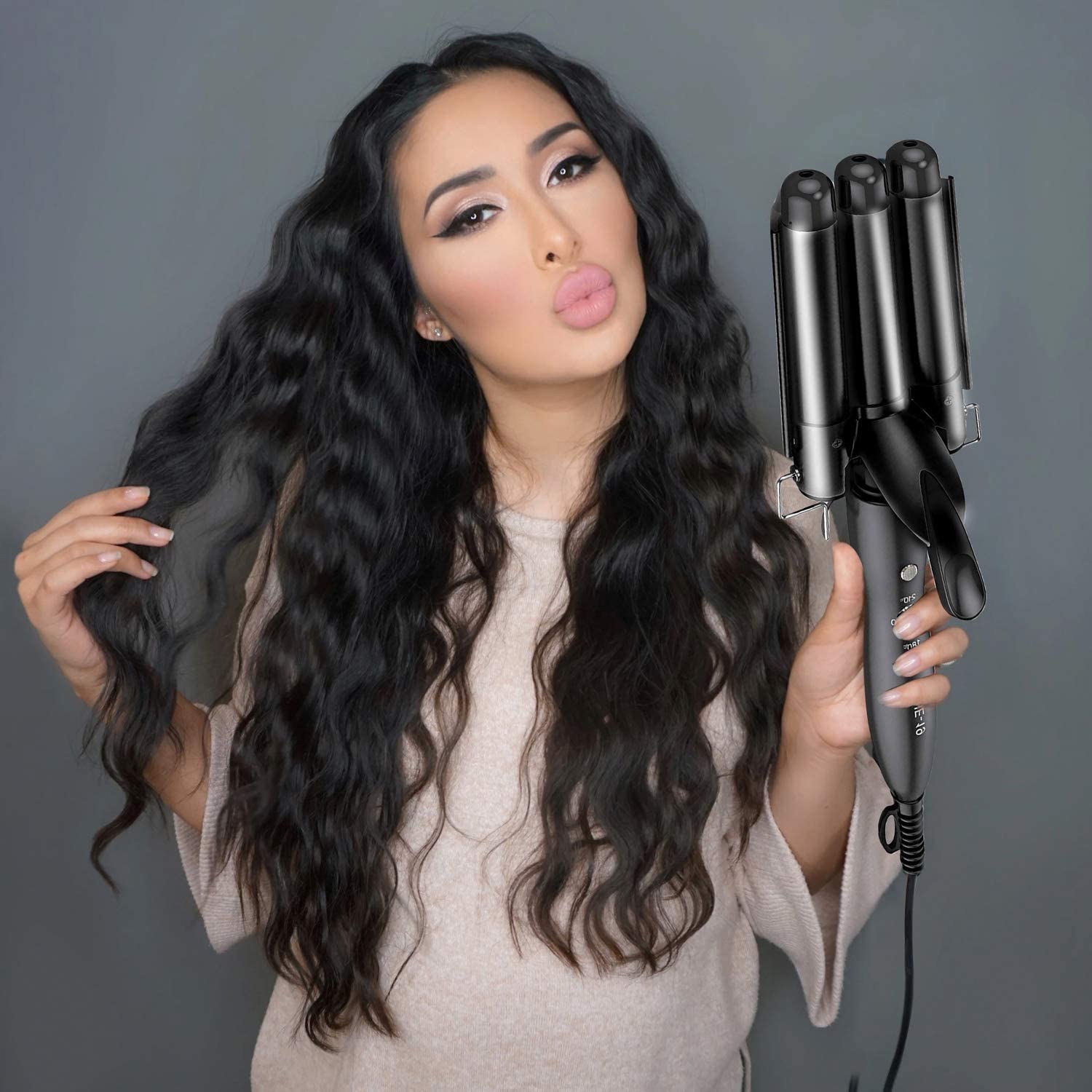 Coidak Hair Waver, 1 Inch 3 Barrel Curling Iron Wand 25mm Hair Crimper, Temperature Adjustable Heat Up Quickly Beach Wave Curling Iron Black
