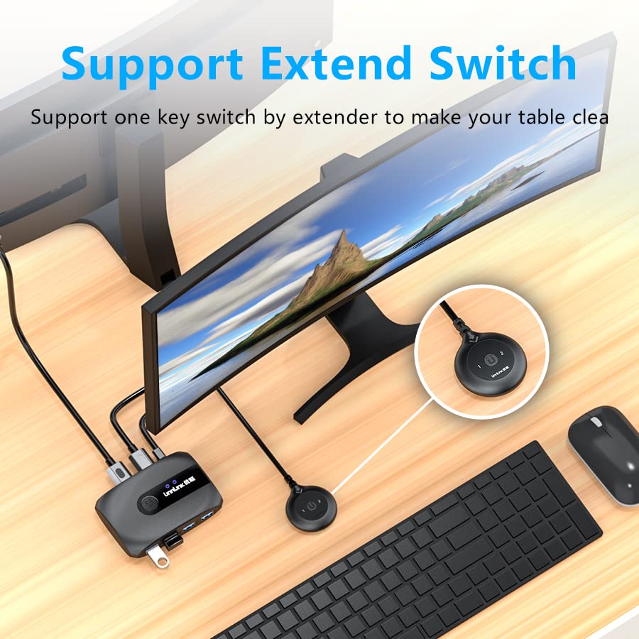 USB 3.0 Switch Selector 2 Computers Sharing 4 USB 3.0 Devices KVM Switcher Hub Adapter for Mouse, Keyboard, Scanner, Printer, with One-Button Swapping