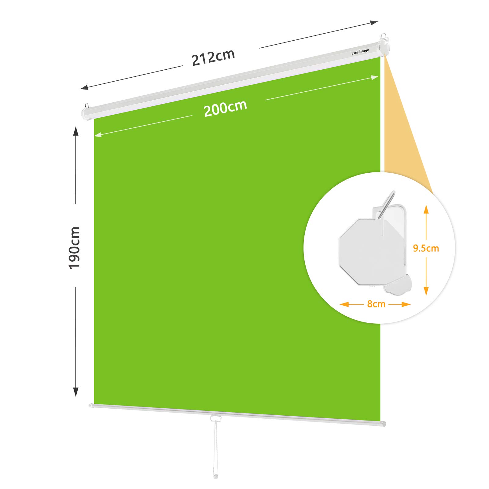 excelimage Pull-Down Green Screen Backdrop, 79βx75β Auto-Locking Chroma Key Panel with Wrinkle-Resistant Green Fabric for YouTube Videos, Music Videos, Photography, TIK Tok, or Gaming (White)