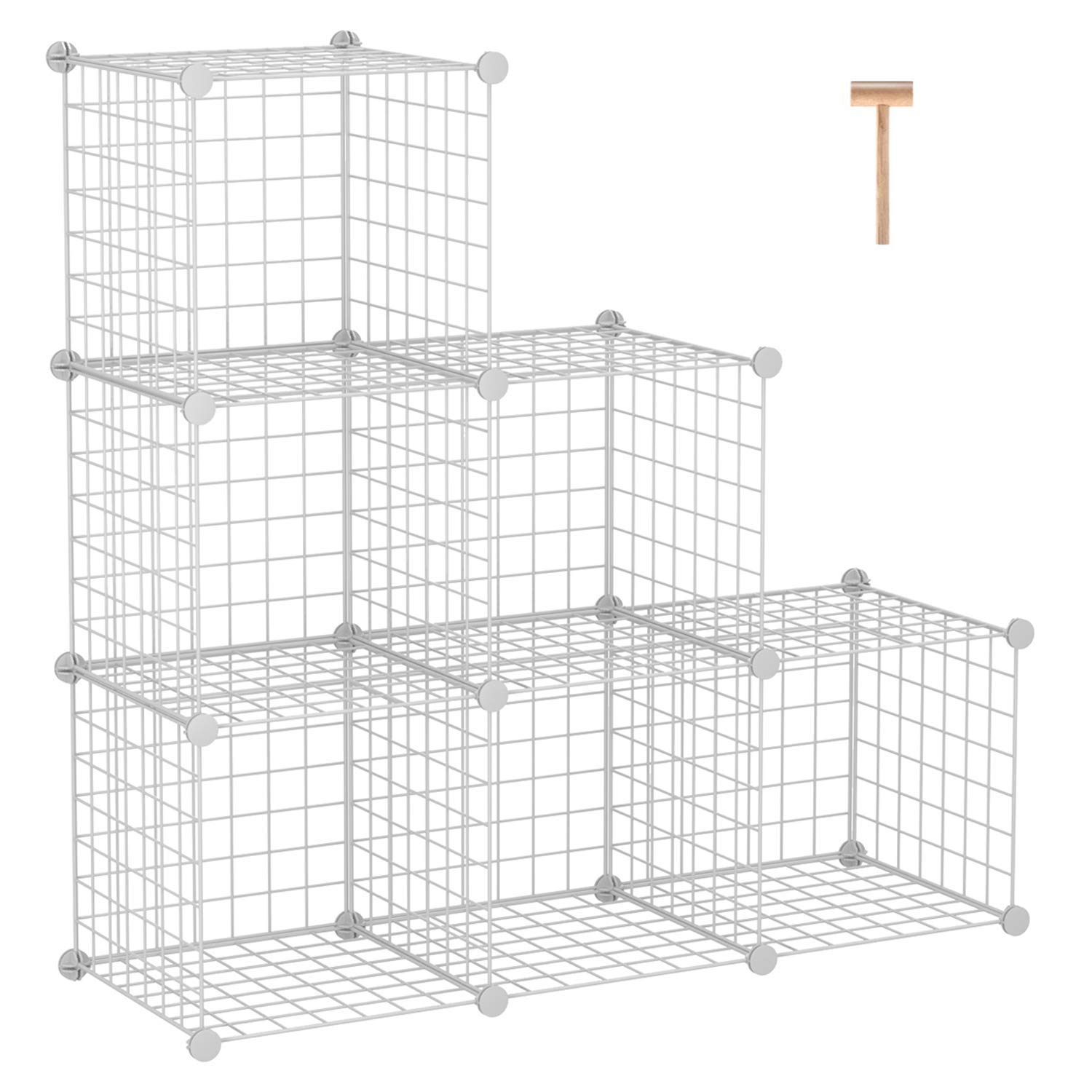 C&AHOME Wire Cube Storage, 6 - Cube Organizer Metal C Grids, Modular Shelves Units, Storage Bins Shelving, Closet Organizer, Ideal for Home, Office, Living Room, 36.6”L x 12.4”W x 36.6”H White