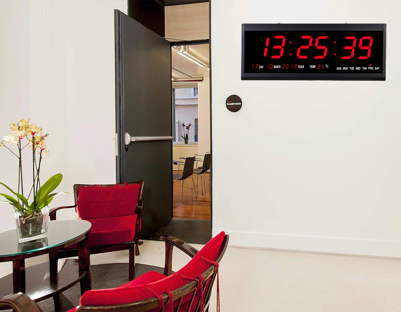 18.9 Inch Oversized LED Digital Wall Clock Large Display with Indoor Temperature Date and Day of Week,Electric Wall Clock/Calendar Timer Home Decor -Red