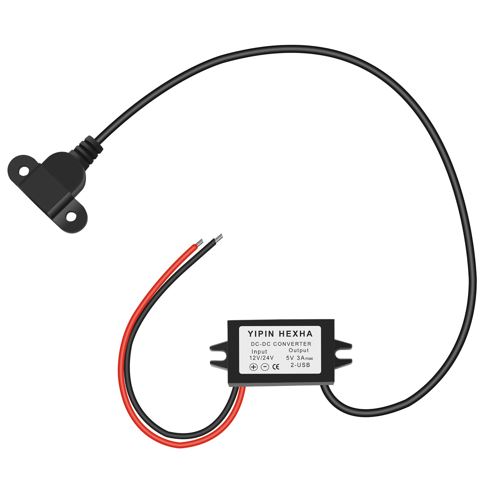 3A 15W DC 12V to 5V USB Female Buck Converter Adapter Step Down Charging Module,USB Female Head with Screw Hole can be Used for Panel Installation