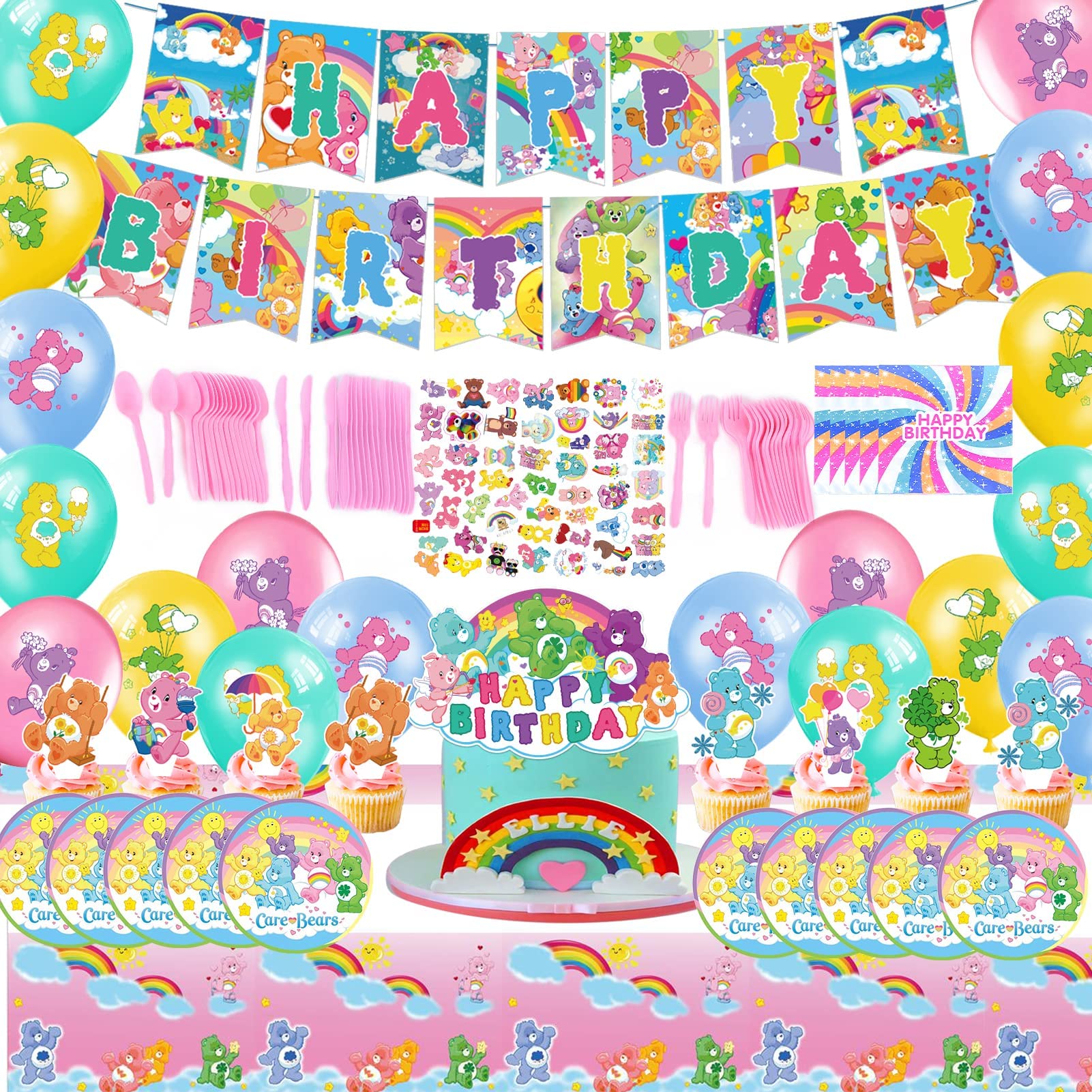 157 Pcs Bears Party Decorations, for 10 Guests Includes Hanging Swirls,Birthday Banner, Cake Topper, Cupcake Topper, Sticker, Latex Balloon, Tablecloth, Dinner Plate, Tableware