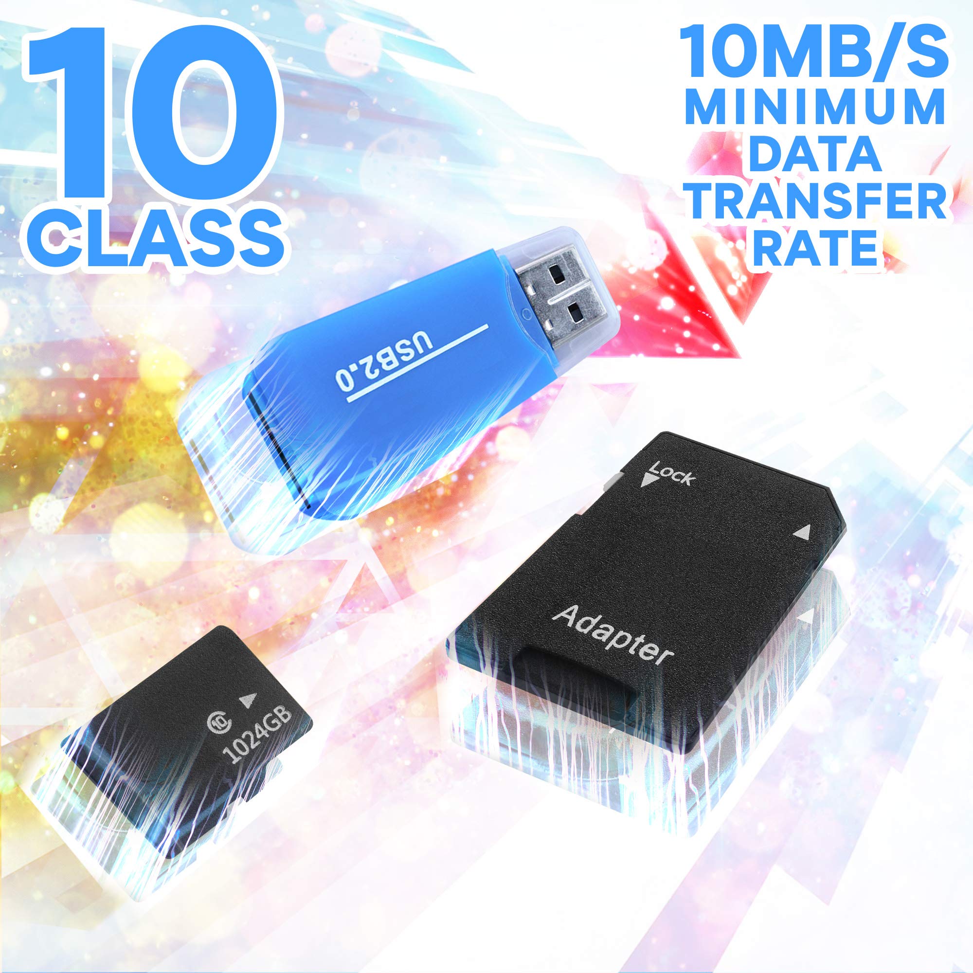 Micro SD Card 1 Tb | USB Adapter | SD Card Adapter | Pack of 3 | 10MB/s Transfer Rate | Plug and Play | All OS Compatible | Reliable and Stable Products | Large Storage Capacity (Blue)