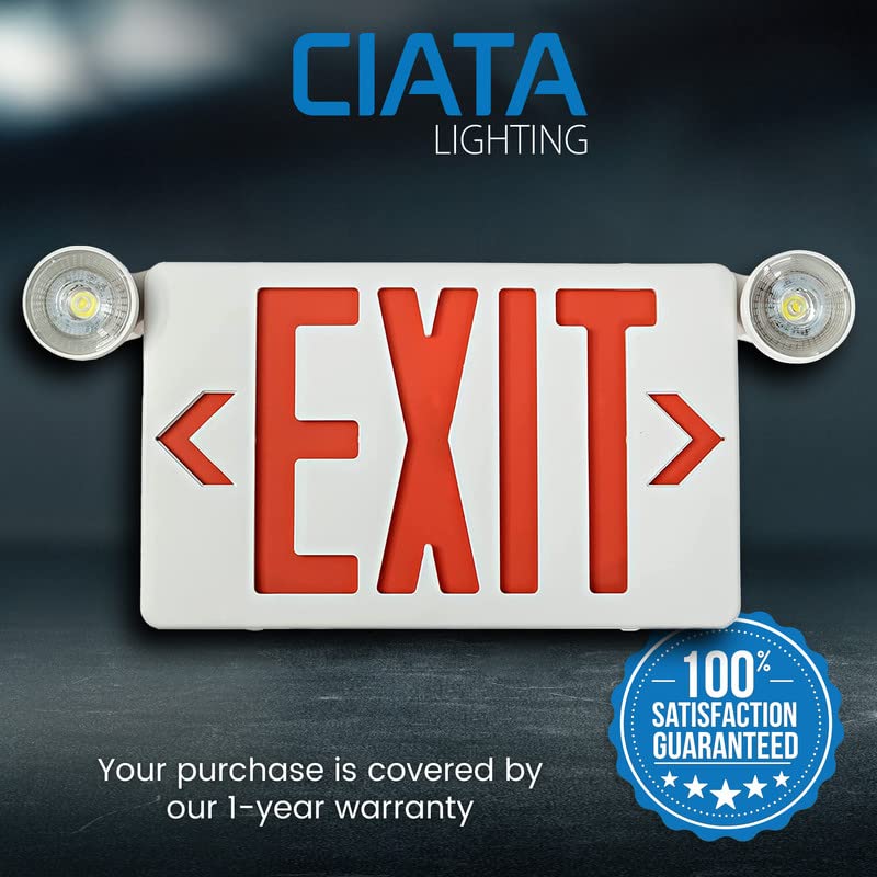 Ciata Ultra Bright Led Decorative Red Exit Sign & Emergency Light Combo with Battery Backup, Fire Exit Sign with Lights, Lighted Exit Signs with Battery Backup, 6-inch Red Letters - 12 Pack