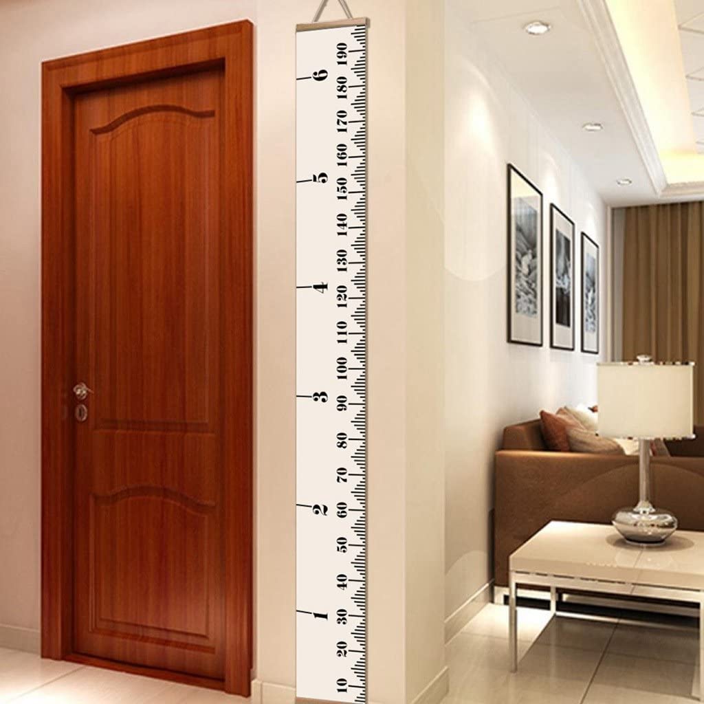 AOMINGGE Hanging Growth Chart, Height Measure Ruler Roll Up Wooden Canvas Growth Ruler for Kids Baby Birthday Gift,White,A1