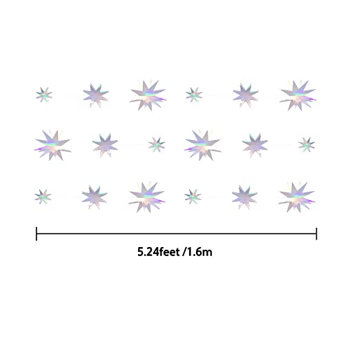 3D Star Disco Iridescent Silver Party Decorations Snowflake Garland, UNIIDECO Groovy Dance Euphoria Prom Party Twinkle Stars Decor, Iradescent Ceiling Hanging Bachelorette Graduation Supplies