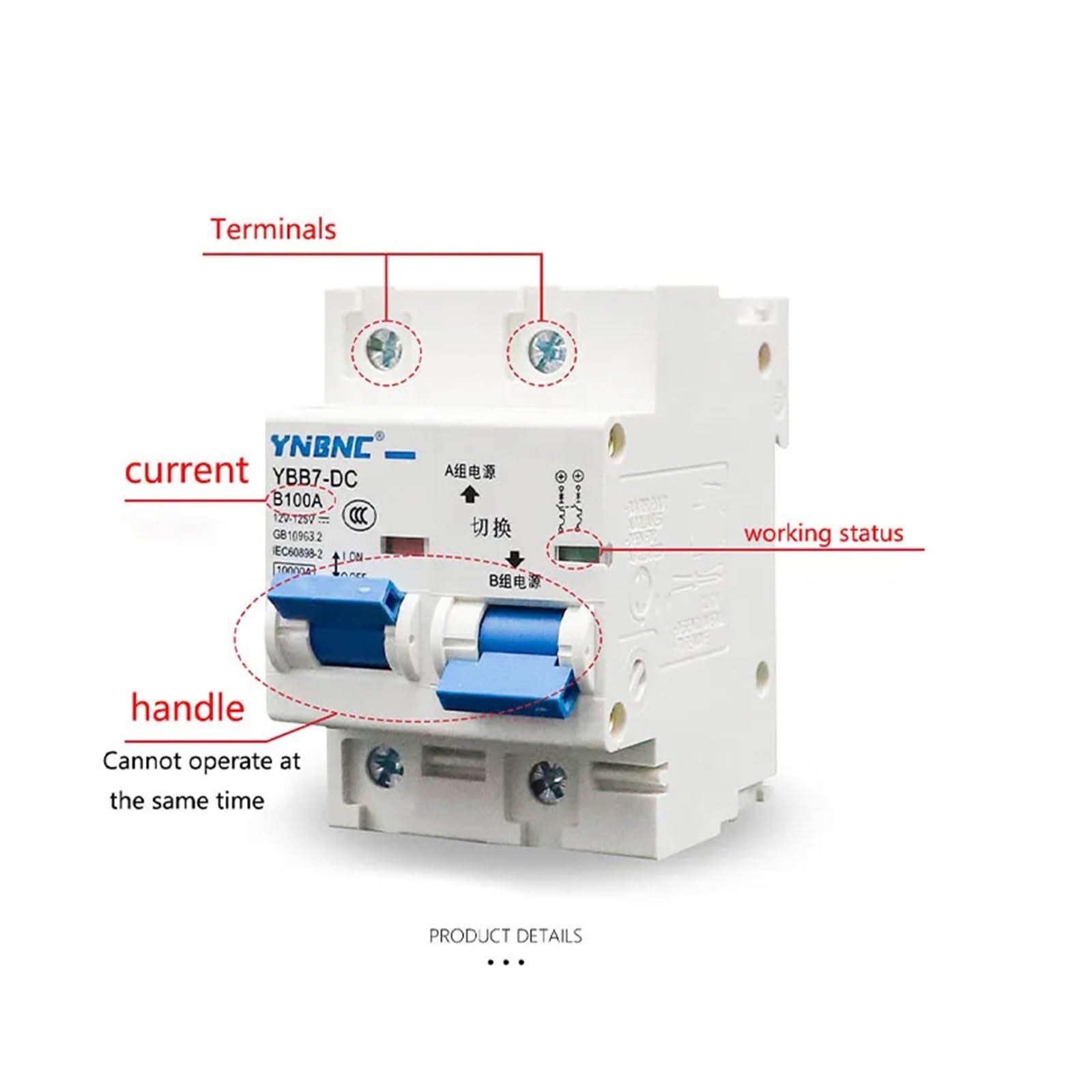 1PCS 12v-125v DC Circuit Breaker 2P Power Switch Protection Switch 80A100A125A150A200A250A Battery Protector asynchronous Switch (Size : KL4-3b, Color : 150A)
