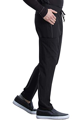Cherokee iFlex Men Scrubs Pant Tapered Leg Drawstring Cargo CK006, M, Black