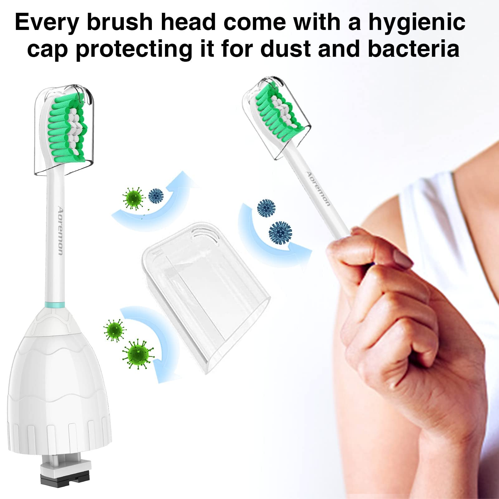 Aoremon Replacement Brush Heads Compatible with Philips Sonicare e-Series HX7022/66(4 Pack), Fit for Sonicare Essence, Xtreme, Elite, Advance, and CleanCare Electric Toothbrush with Hygienic Caps