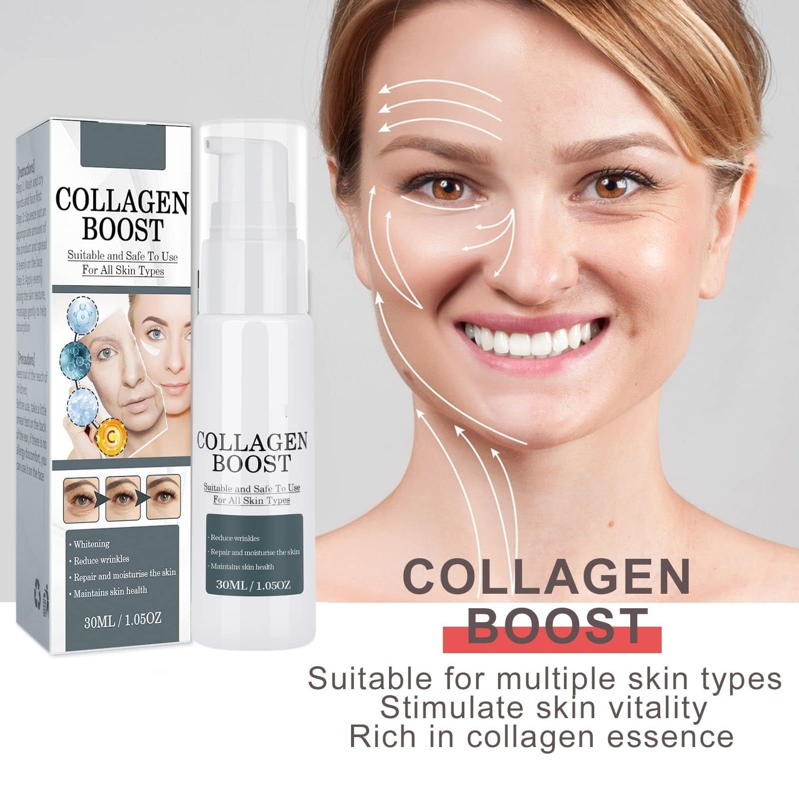 2PCS Collagen Boost Anti Aging Serum, Collagen Boost Anti Aging Serum for Face Wrinkles, Skincare Glow And Protect Serum for All Skin Type