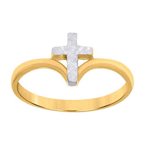 14k Two tone Gold Womens Cross Religious Ring Measures 8.6mm Wide Jewelry for Women