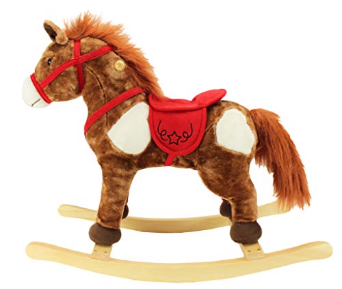 Animal Adventure | Real Wood Ride-On Plush Rocker | Chestnut Horse | Perfect for Ages 3+, 28" x 12" x 22"