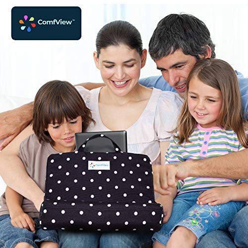 ComfView The Tablet Pillow - Soft Bed Stand Compatible with iPads, Tablets, Books, Smartphone, Magazines - Lap Wedge Mount for Reading, Gadgets, Watching Movies - 11x12x6-Inch (Black White Polka Dot)
