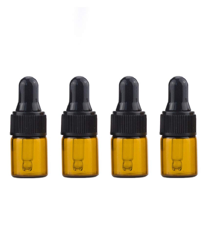 50Pcs 2ml Amber Glass Dropping Bottles Mini Essential Oil Dropper Bottles Empty Travel Perfume Sample Vials Containers with Glass Eye Dropper and Cap in Box(2 Droppers Included)