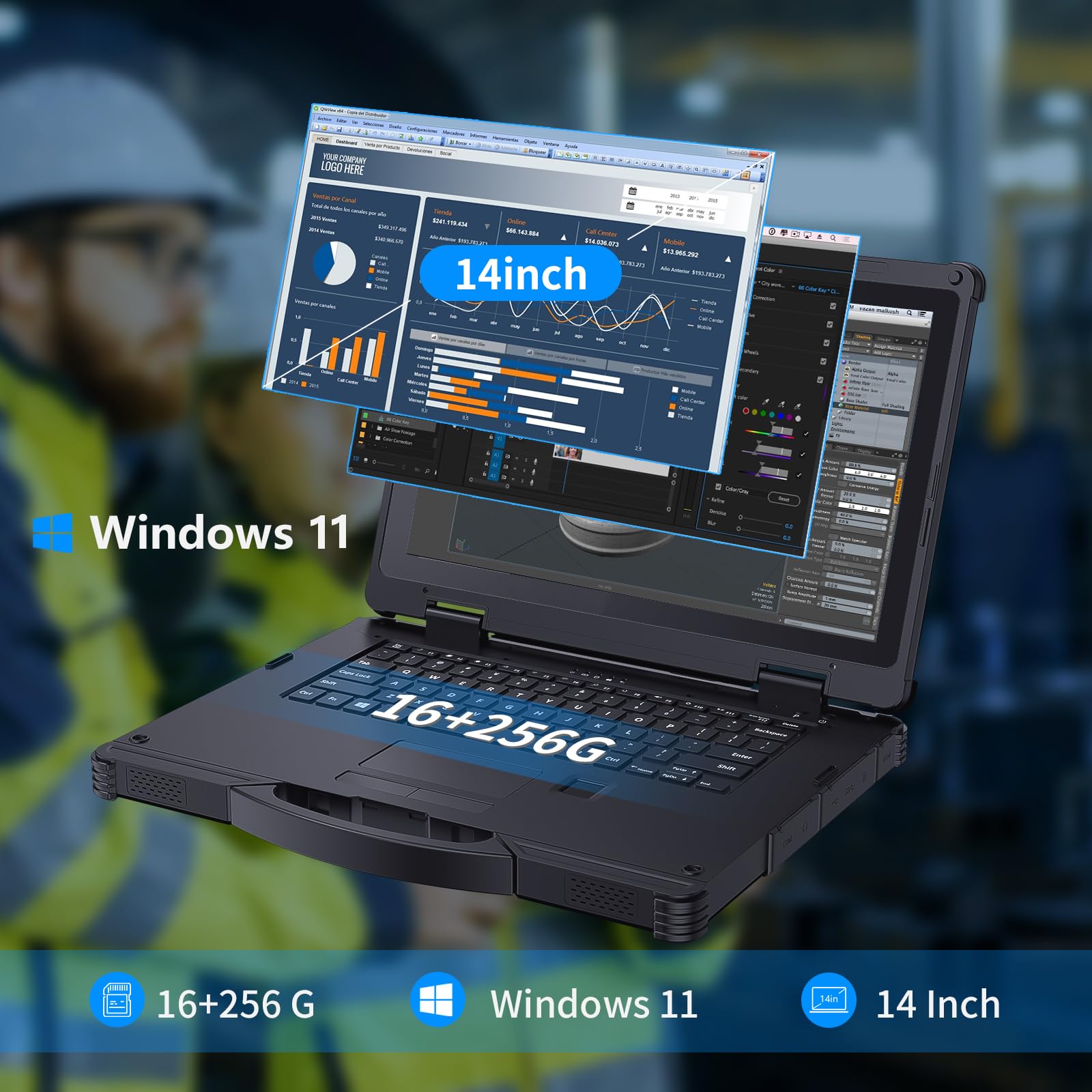 14 Inch Rugged Laptop Intel Core 11th i5-1135G7 700 Nits Sunlight Readable:Rugged Notebook FHD (1920 x 1080) Windows 11/16 GB Total RAM & 256 GB SSD/Wi-Fi 6/BT 5.1/Ethernet Port for Outdoor Work