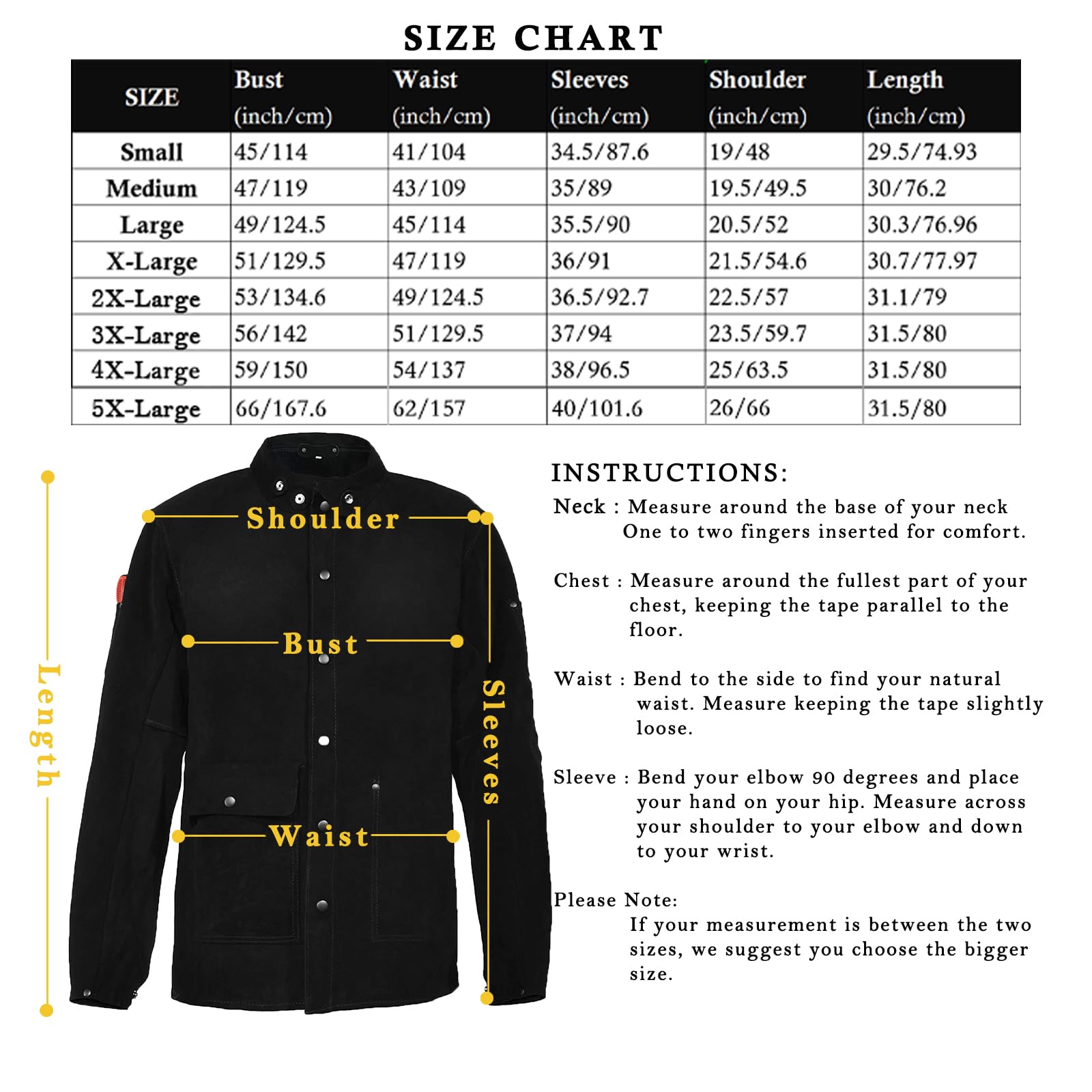 Black Leather Welding Jacket, Heavy Duty FR Heavy Duty Split Cowhide Leahter (Medium, m)