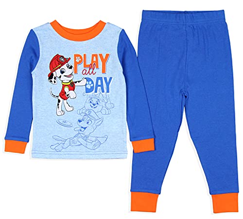 Paw Patrol Toddler Boys' Play All Day 4 Piece Long Sleeve Pajama Set Mix and Match (3T) Blue