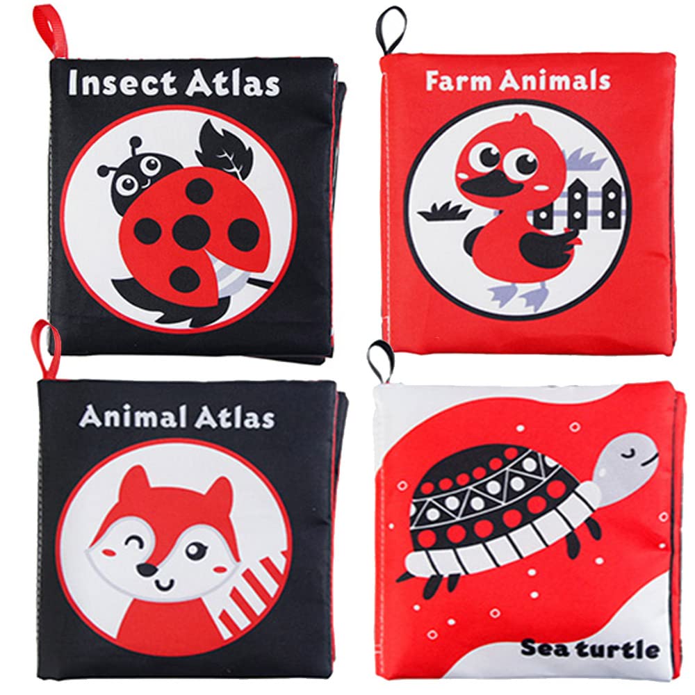 4 Baby Crinkle Books 0-6 12 Monthsďź High Contrast Black and White Bookďź Touch and Feel Crinkle Cloth Book Soft Baby's First Fabric Book Activate Visual & Brain for Newborn, Toddler and Infant