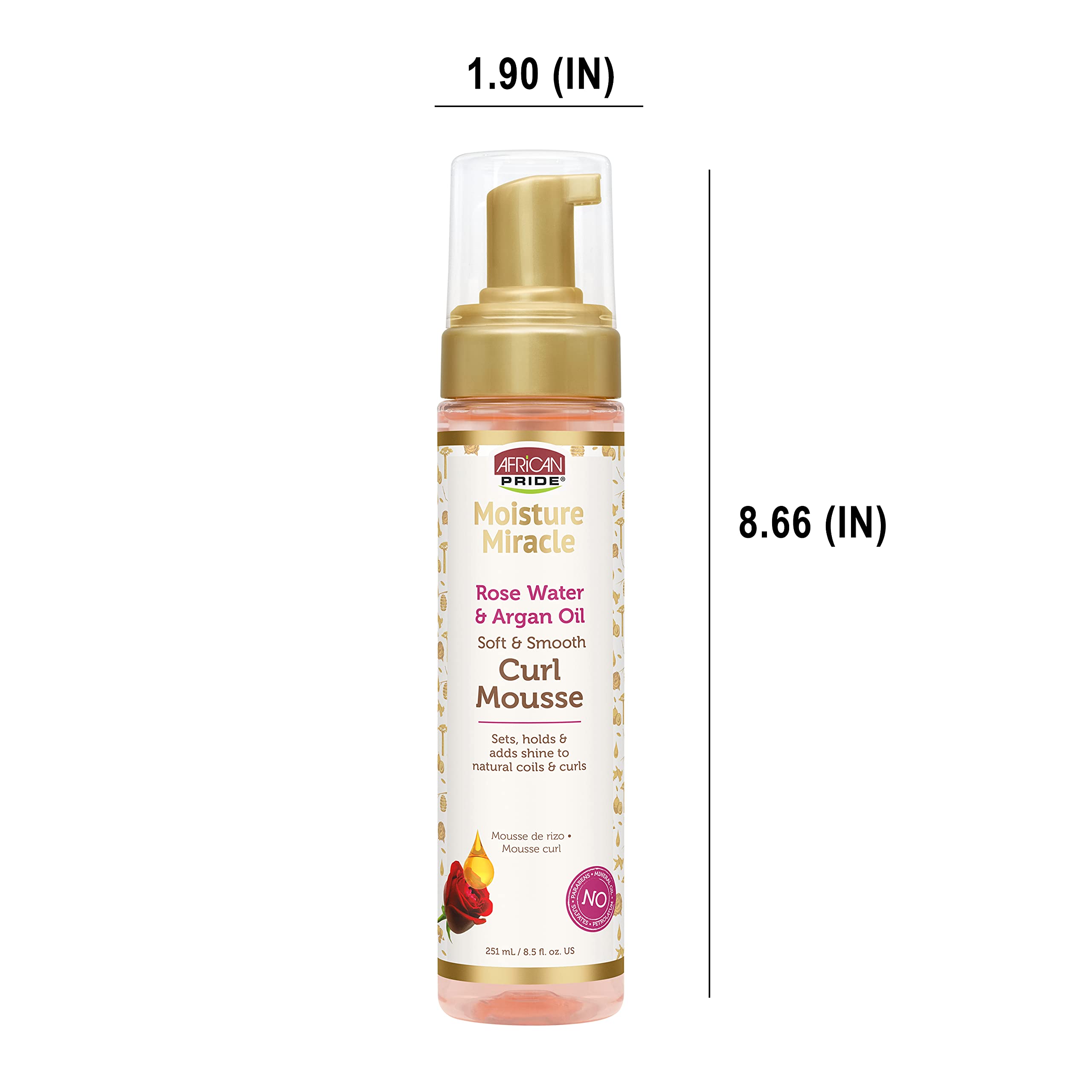 African Pride Moisture Miracle Rose Water & Argan Oil Curl Hair Mousse, Flexible Hold, Enhances Curls, Creates Wave Patterns, No Residue, Deep Moisture, Adds Shine, Strengthens & Protects Hair, 8.5 oz
