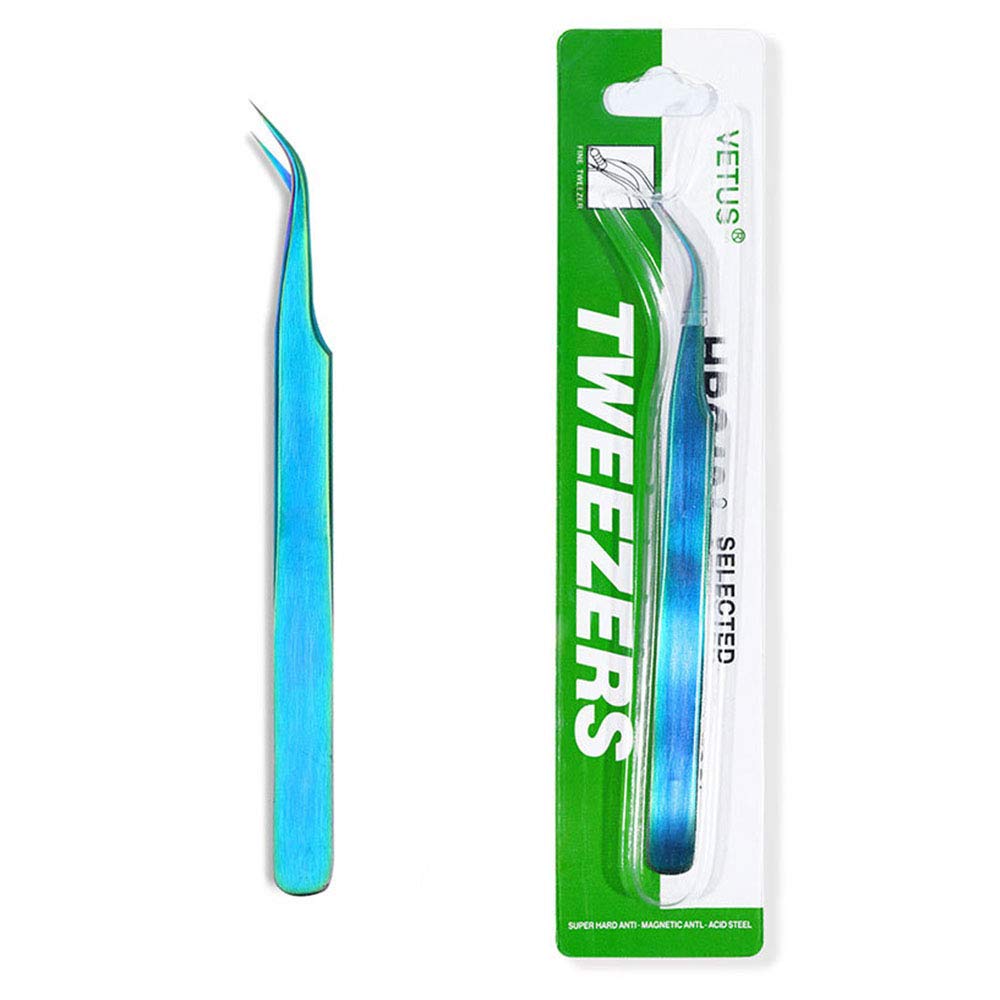 1pcs Curved Straight Stainless Steel Tweezers Eyelash Extensions Nail Art Rhinestones Pick Up Rainbow Nipper Makeup DIY Tools (1#)