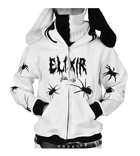 2023 Punk Jackets Streetwear Goth Oversized Zip Up Hoodie Men Women Rhinestone Y2K Spider Skeleton Hoodies Small