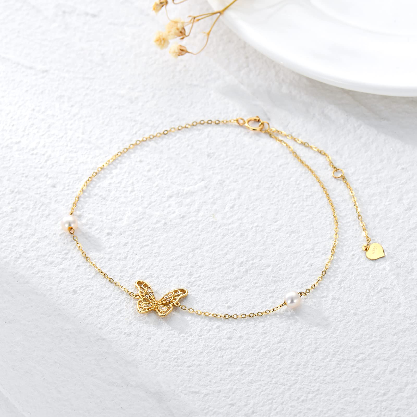 14k Solid Gold Butterfly Bracelets for Women Bracelets for Her Real Gold Chain Bracelet