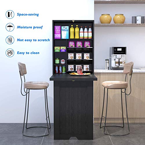 Nightcore Wall Mounted Table w/Classified Storage Space, Foldable Multiple-Purpose Desk, Sturdy Wood Structure, Floating Convertible Desk/Cabinet for Apartment, Narrow Place and Limited Room (Black)