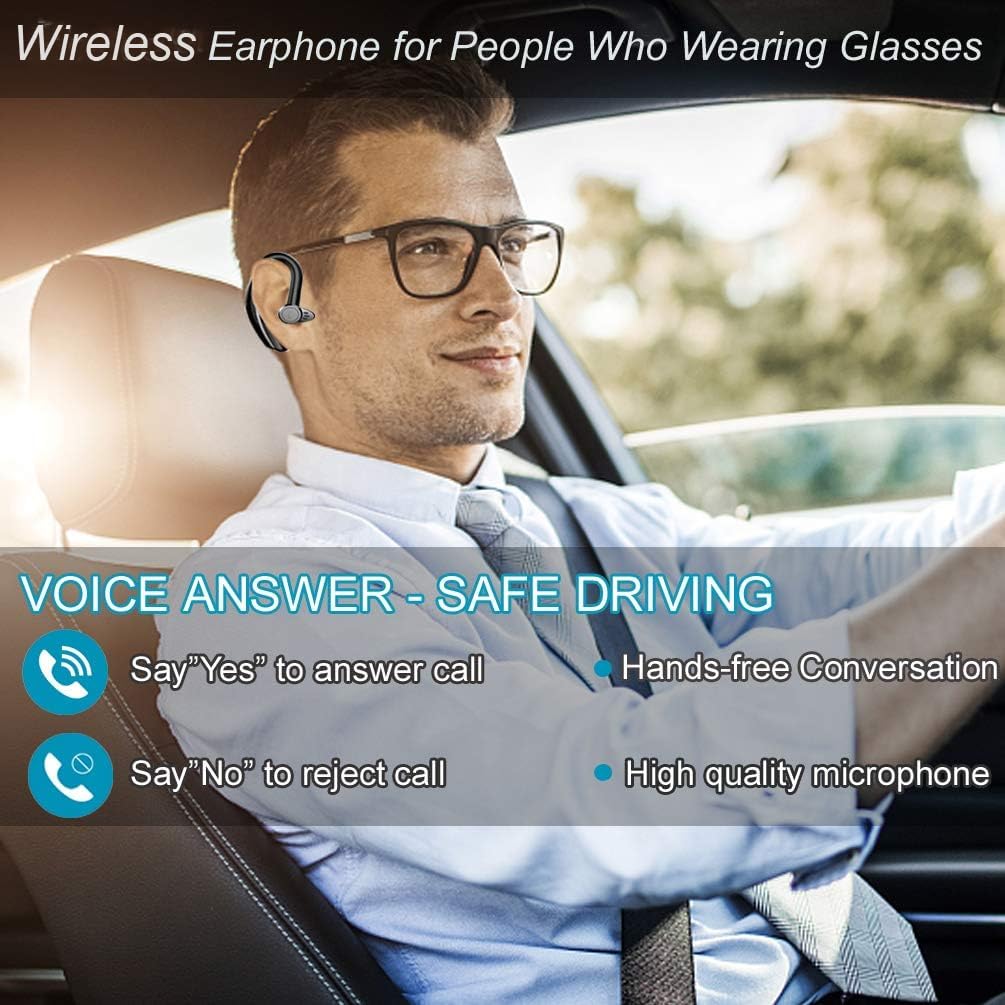 Agkey Wireless Earpiece Voice Command Wireless Headset Noise Cancelling Wireless Headset in-Ear Headphone Business Earphones Compatible with Android iOS Smart Phones Laptop for Office Driver Trucker
