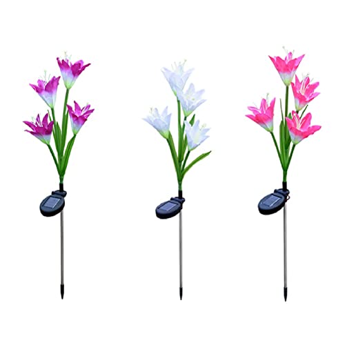 3PCS Lily Flower Solar Light Colorful LED Lawn Lamp Outdoor Decorative Artificial Flower Night Light for Home Garden Wedding Decor