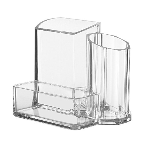 Cq acrylic Pen and Pencil Holders Cups Business Card Holder Box Office Supplies Desktop Organizer Storage,5.4x3.8x4.4 inch Pack of 1