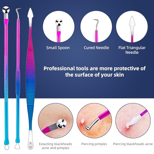 Blackhead Extractor Tools, Ybaoo 10 Pcs Professional Pimple Popper Tool Kit with Metal Case for Quick and Easy Removal of Blackheads,Pimples,Zit Removing,Facial and Nose(Colorful)