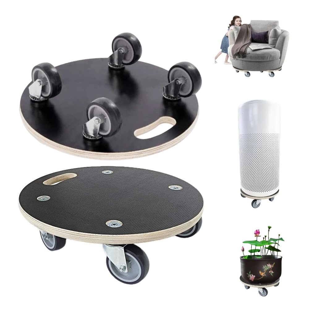 15-Inch Round Wood Platform Dolly with TPR Silent 3" Wheel, 551-lb Load Capacity Heavy Duty Wood Furniture Dolly, Multifunctional Movers Carrier,Plant Dolly, One Pack