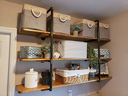Niubid 3/4 Inches Malleable Cast Iron Pipe 2 PCS 4 Tier. Vintage Industrial Wall Mount Bookshelf Shelving Unit, DIY Open Bookshelf, Shelf Shelves, Home Improvement Kitchen Shelves.