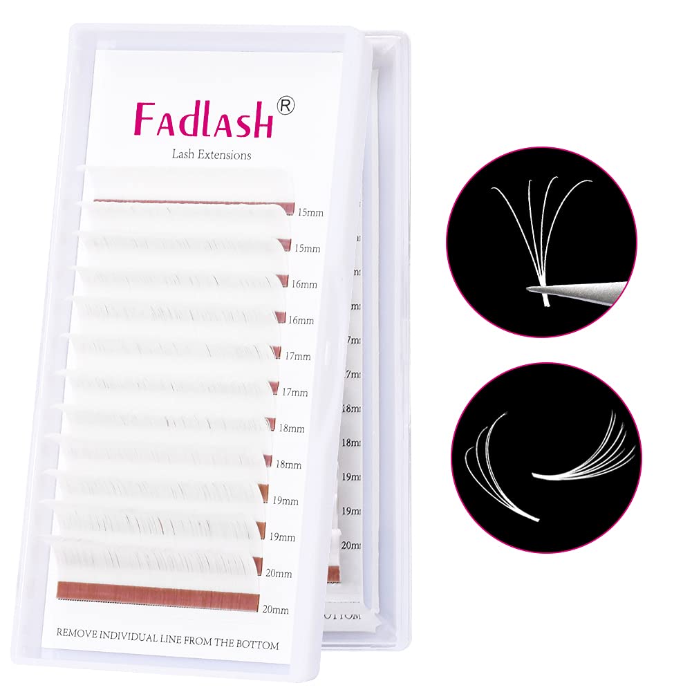 Eyelash Extension 0.07 Colored Easy Fan Lashes White D Curl Self Fanning Lashes Colored, Volume Lash Extensions (White 0.07D, 15-20mm)