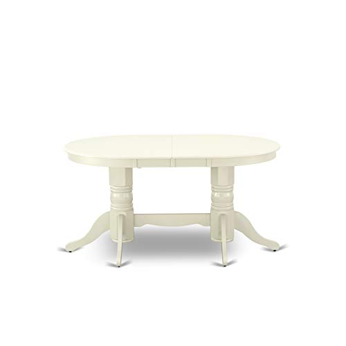 East West Furniture VADO7-LWH-W 7Pc Dinette Set Includes a 59/76.4 Inch Oval Dining Table with Butterfly Leaf and 6 Wood Seat Kitchen Chairs, Linen White Finish