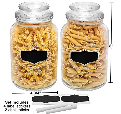estilo Round Glass Canister Jars With Airtight Lids Ideal for Cookies, Candies, Cereal, Includes Chalkboard Labels And Chalk-1/2 Gallon (Set of 2), Clear
